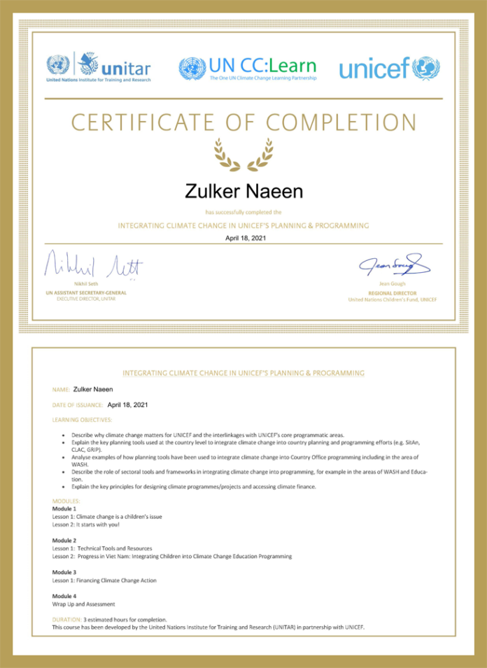 Certificate: Climate Change in UNICEF’s Planning and Programming